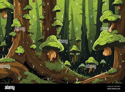 Tree Stump Moss With Mushroom Stock Vector Images Alamy