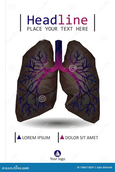 Book Cover Design Low Poly Realistic Human Lungs And Bronchus Wi Stock