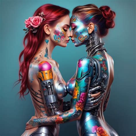 Realistic Two Robot Women With Body Paint Stable Diffusion Online