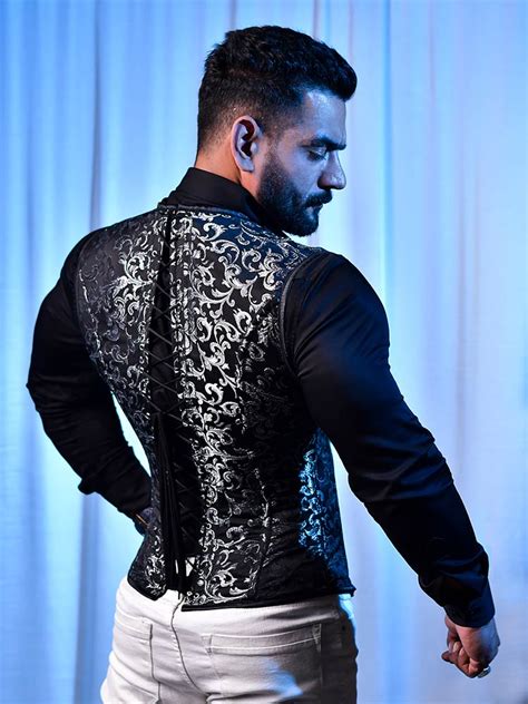 Corset Vest Male Brocade Mens Corset