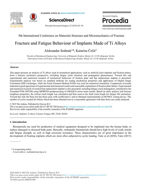 Pdf Fracture And Fatigue Behaviour Of Implants Made Of Ti Alloys