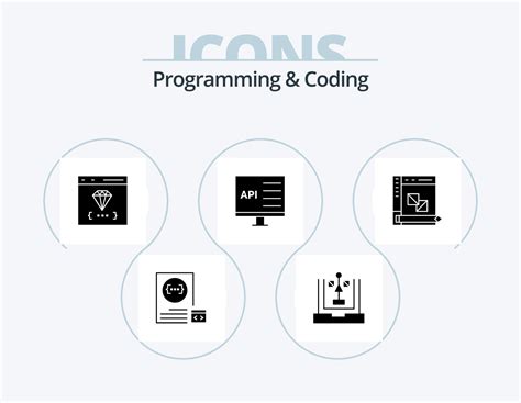 Programming And Coding Glyph Icon Pack 5 Icon Design Computer App Flowchart Development