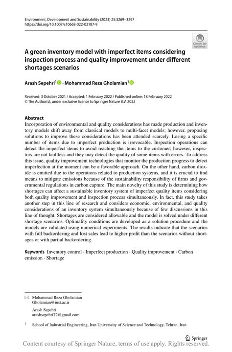 A Green Inventory Model With Imperfect Items Considering Inspection
