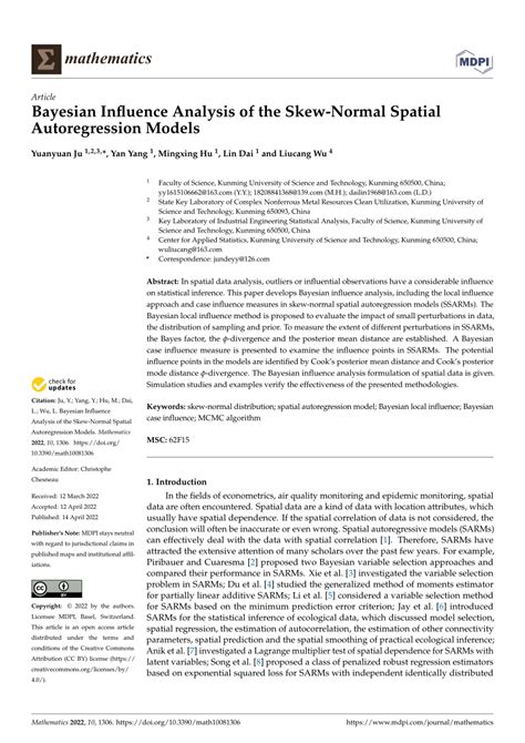 Pdf Bayesian Influence Analysis Of The Skew Normal Spatial