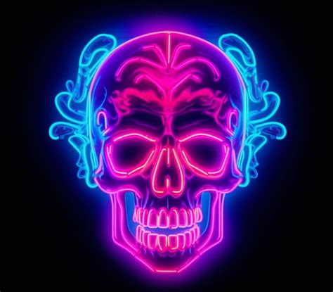 Premium Photo Neon Skull With Ornate Headpiece On Black Background Generative Ai