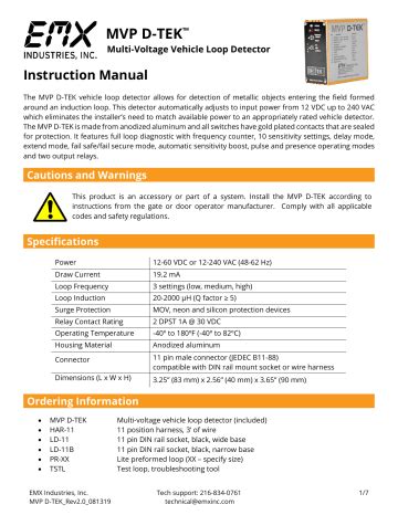 EMX Industries MVP D TEK Instruction Manual Manualzz