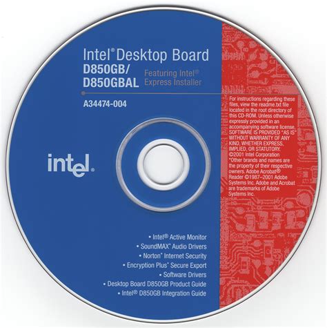 Intel Express Installer CD For Intel Desktop Board D850GB D850GBAL A34474 004 2001 Intel