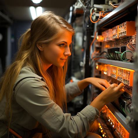 Premium Photo Concentrated Woman Doing Data Storage Generated By Ai