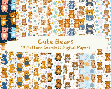 Cute Bears Pattern Seamless Digital Papers Printable Scrapbook Paper