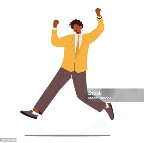 공식적인 옷을 입은 성인 쾌활한 사무실 직원 남자는 손을 들어 점프합니다 행복한 남성 캐릭터 양복 착용 개념에 대한 스톡 벡터 아트 및 기타 이미지 Istock