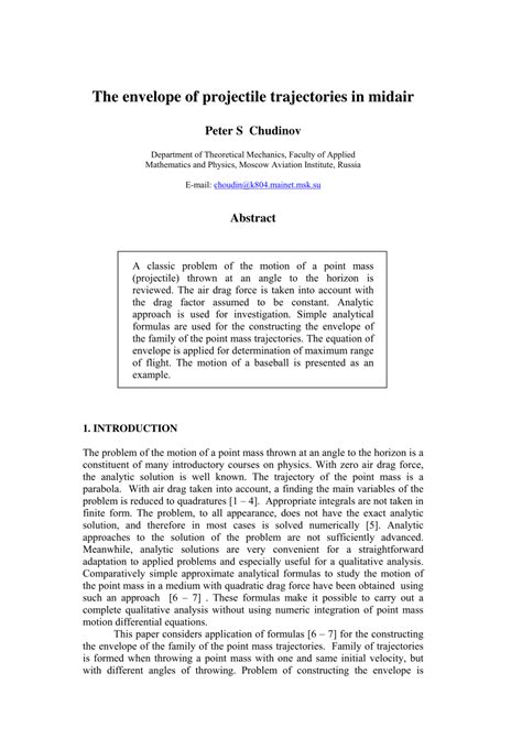 Pdf The Envelope Of Projectile Trajectories In Midair