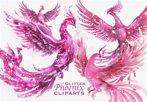 Glitter Phoenix Pink Clipart Printable Feminine Gold Shiny