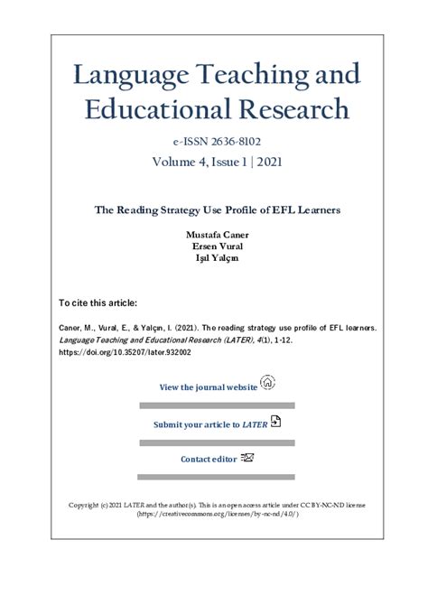 Pdf The Reading Strategy Use Profile Of Efl Learners