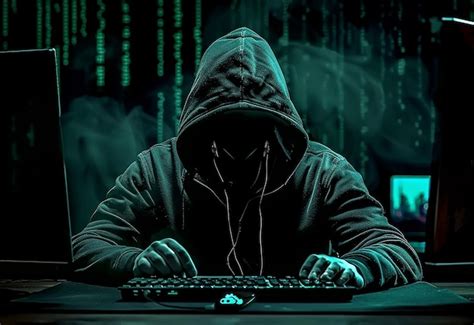 Premium Photo Photo Portrait Of Hacker Background With Gloves And Laptop