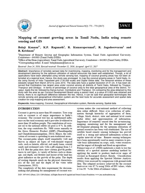 Mapping Of Coconut Growing Areas In Tamil Nadu India Using Remote Sensing And Gis Pdf