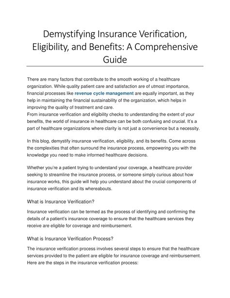 Ppt Demystifying Insurance Verification Eligibility And Benefits A Comprehensive Guide
