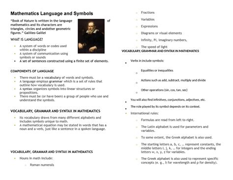 Mathematics Language And Symbols Mathematics Language And Symbols Book Of Nature Is Written