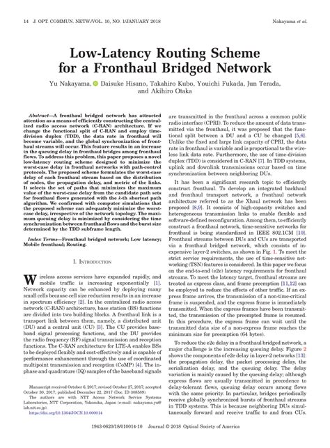 PDF Low Latency Routing Scheme For A Fronthaul Bridged Network