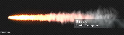 불이 있는 현실적인 흰 연기 우주 로켓 발사 흔적 화재 폭발 폭발 미사일 또는 총알 추적 제트 항공기 트랙 연기 구름 안개 증기 흐름 벡터 그림 Ship Launch에 대한