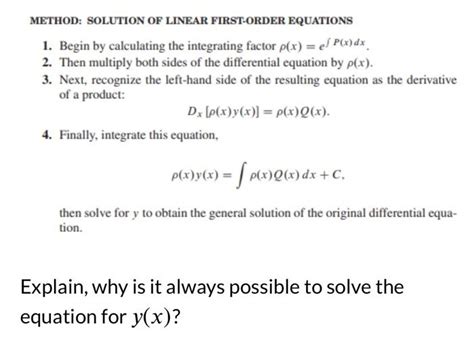 Solved METHOD SOLUTION OF LINEAR FIRST ORDER EQUATIONS Chegg