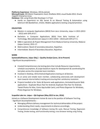 Cv Qa PDF Operating Systems Computer Software And Applications