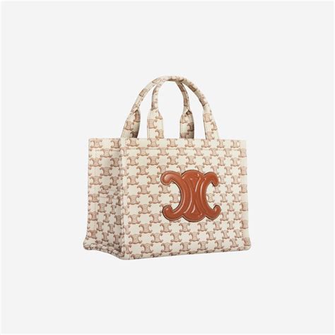 셀린느 트리옹프 캔버스 프린트 카프스킨 텍스타일 타이스 스몰 카바스 화이트 Celine Kream