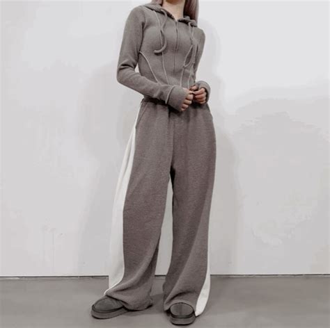 빠른출고🔥 따로구매 가능 제니 골지 와이드 배색 팬츠 크롭 슬림 후드집업 워머 세트 꾸안꾸 셋업 투피스 트레이닝 에이블리