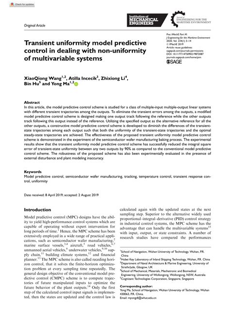Pdf Transient Uniformity Model Predictive Control In Dealing With Non Uniformity Of