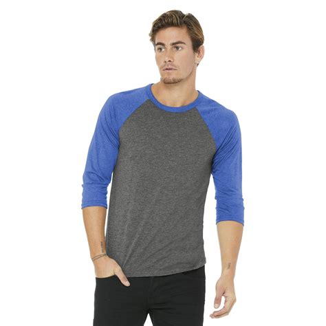 Bella Canvas Bc3200 Unisex 34 Sleeve Baseball Tee Greytrue Royal