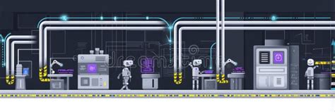 Automated Robotic Production Line Futuristic Illustration Of An Automated Robotic Production