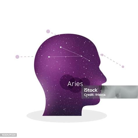 양자리 십이지 신 기호입니다 프로필에서 남자 초상화입니다 별자리 기호 선형 별자리입니다 스타 우주 텍스처입니다 벡터 일러스트 레이 션 개념에 대한 스톡 벡터 아트 및 기타