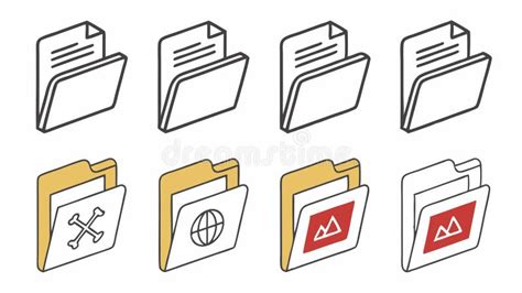 Folder Icons Set File Management And Organization Symbols Vector Design Generative Ai Stock