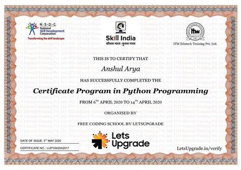 Anshul Arya On Linkedin Completed Certificate Python Programming