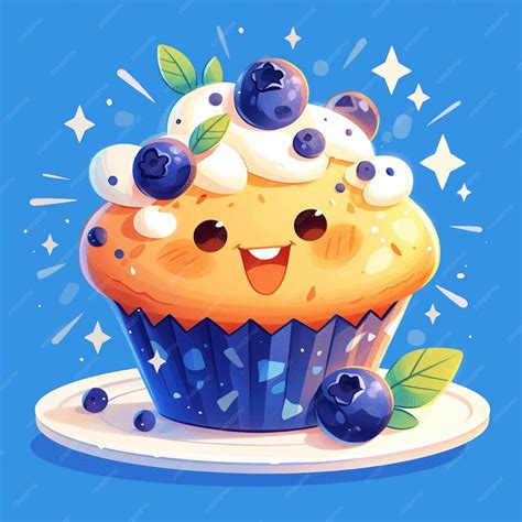 Fluffy Blueberry Muffin Breakfast Cartoon Scene Premium Ai Generated