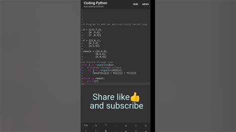 Beginners⚡ Program To Add Two Matrix In Python Programming Language Code With Pranshu