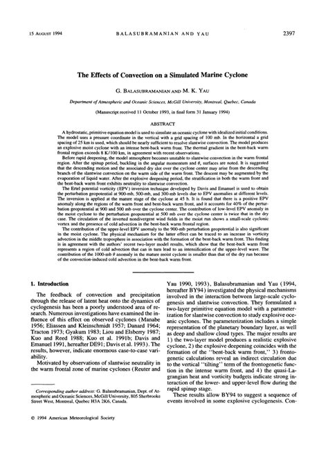 Pdf The Effects Of Convection On A Simulated Marine Cyclone