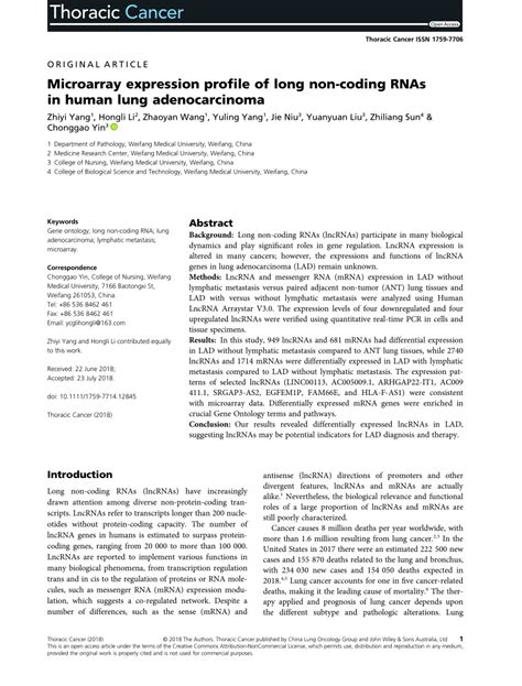 Pdf Microarray Expression Profile Of Long Non Coding Rnas In Human Lung Adenocarcinoma