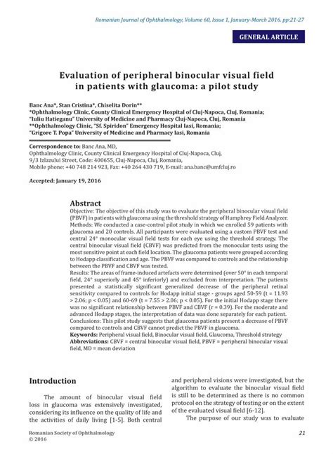 Pdf Evaluation Of Peripheral Binocular Visual Field In Of