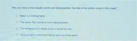 Why Are There 50 Few Aquatic Plants And Phytoplankton That Live At The Bottom Zones In The Ocean