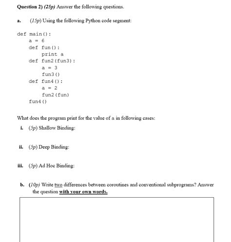 Solved Question 2 25p Answer The Following Questions