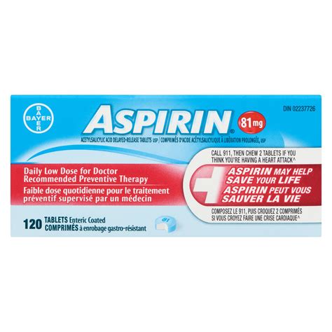 Aspirin 81 Mg Tablets Enteric Coated 120 Pack Giant Tiger