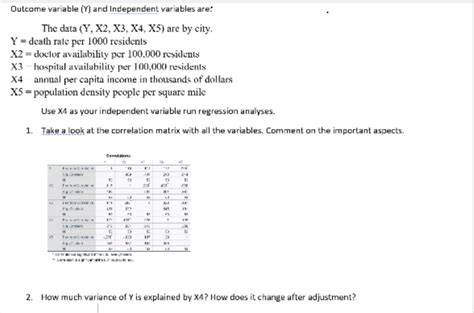 Solved Outcome Variable Y And Independent Variables Are