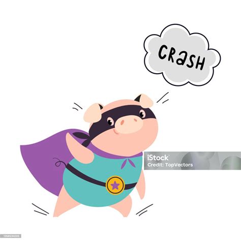 핑크 돼지 슈퍼 히어로 캐릭터 에 눈 마스크 와 망토 충돌 벡터 일러스트 구조에 대한 스톡 벡터 아트 및 기타 이미지 구조 권위 귀여운 Istock