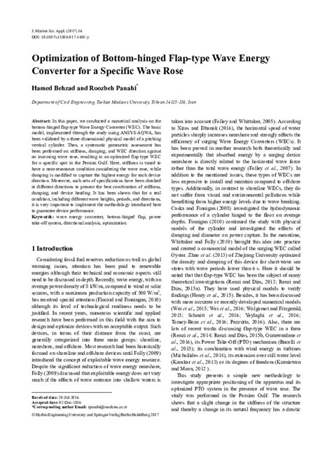 Pdf Optimization Of Bottom Hinged Flap Type Wave Energy Converter For A Specific Wave Rose