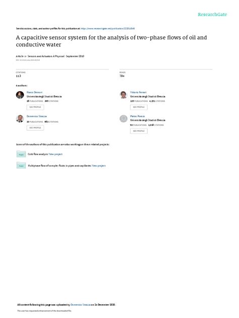 A Capacitive Sensor System For The Analysis Of Two Phase Ows Of Oil And Conductive Water Pdf