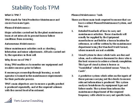 Stability Tools TPM What Is TPM Planned Maintenance