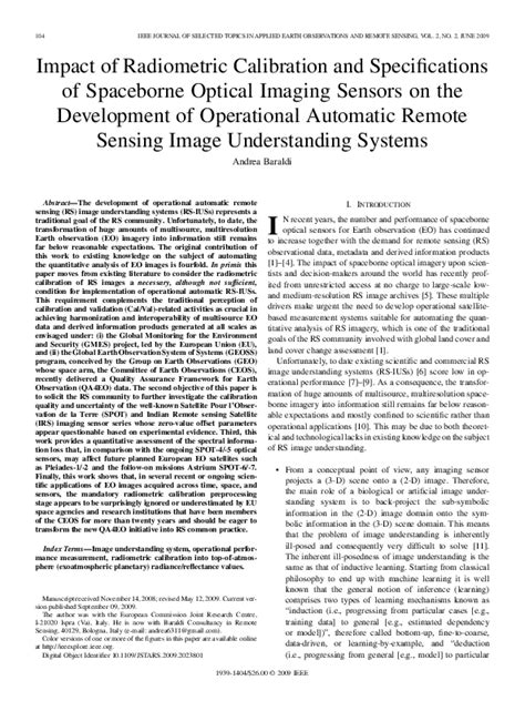 Pdf Impact Of Radiometric Calibration And Specifications Of Spaceborne Optical Imaging Sensors
