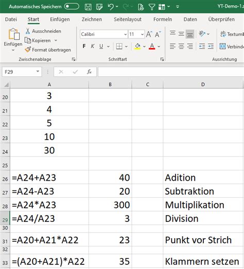 Office Excel Lernen Excel Formel Eingeben Grundrechenarten