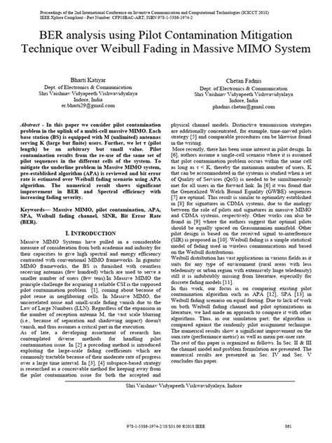 Ber Analysis Using Pilot Contamination Mitigation Technique Over Weibull Fading In Massive Mimo
