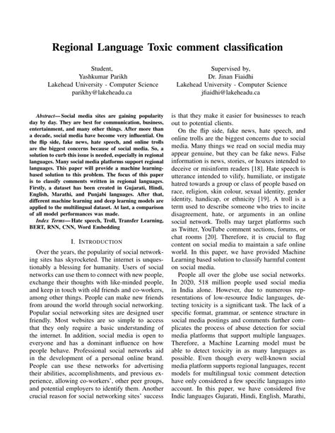 Pdf Regional Language Toxic Comment Classification